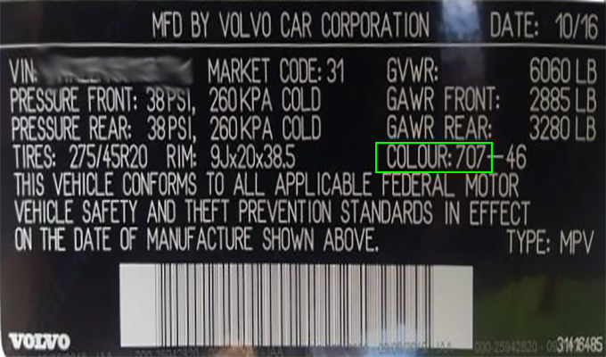 VOLVO Crystal White Pearl 707 Car Paint